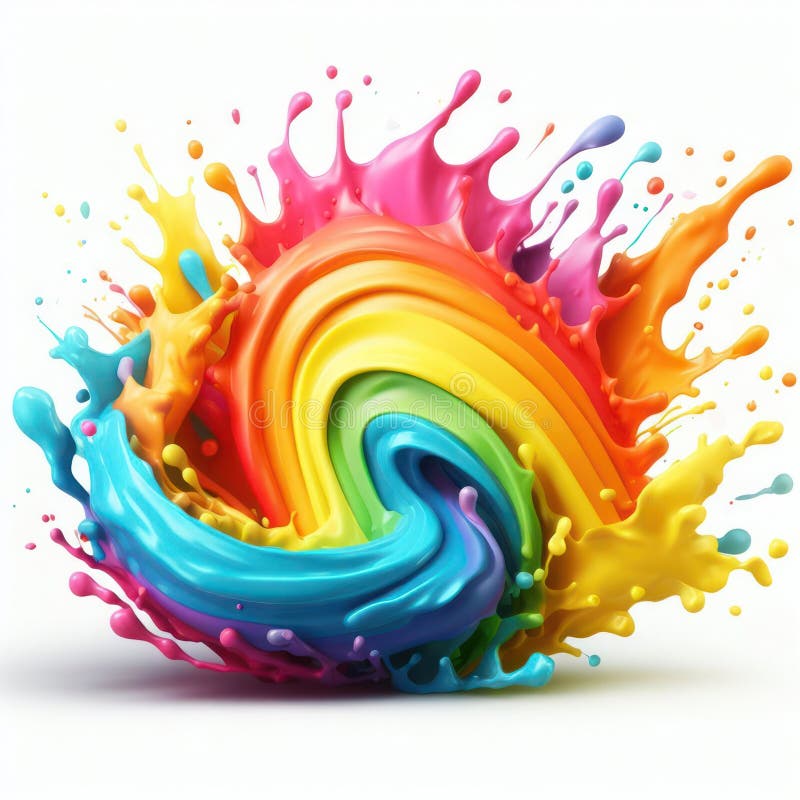 Illustration of Rainbow Paint Splash and Swirl on White Stock ...
