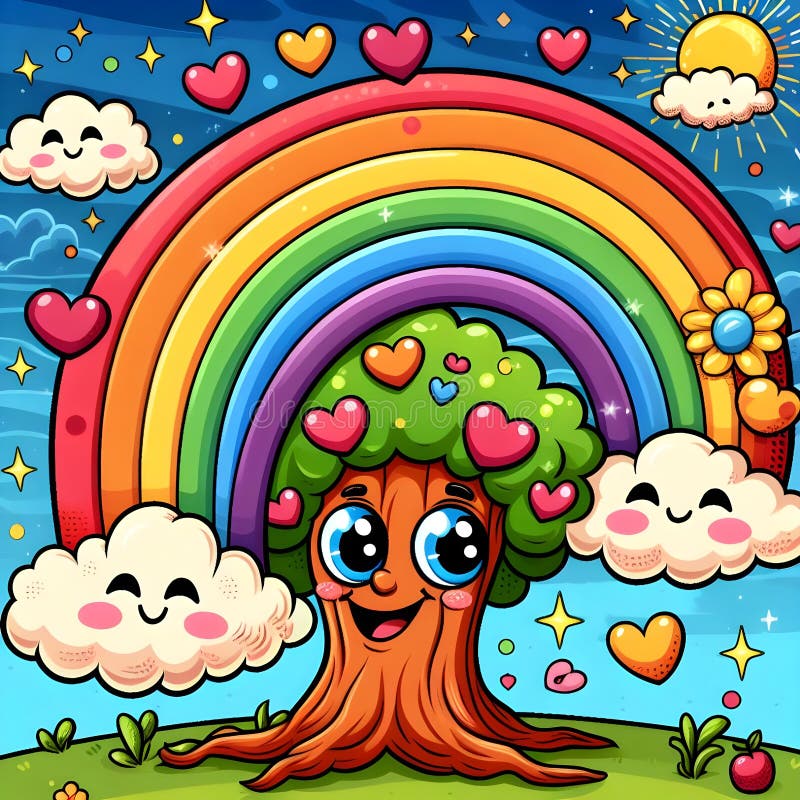 The rainbow tree stock illustration. Illustration of watercolor - 312841607