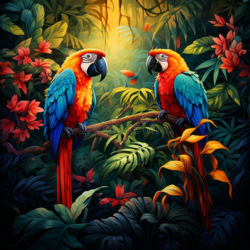 Illustration, Rainforest, Colorful Birds - Generative AI Stock Image ...