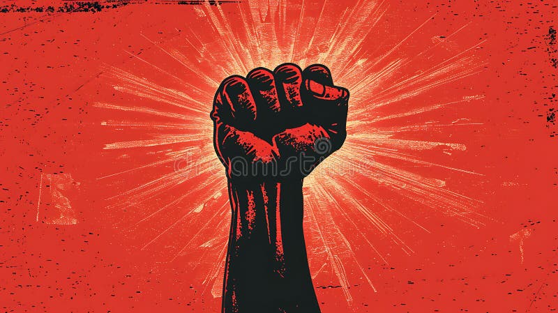 Illustration of a Raised Fist on a Red Grunge Background. Stock ...
