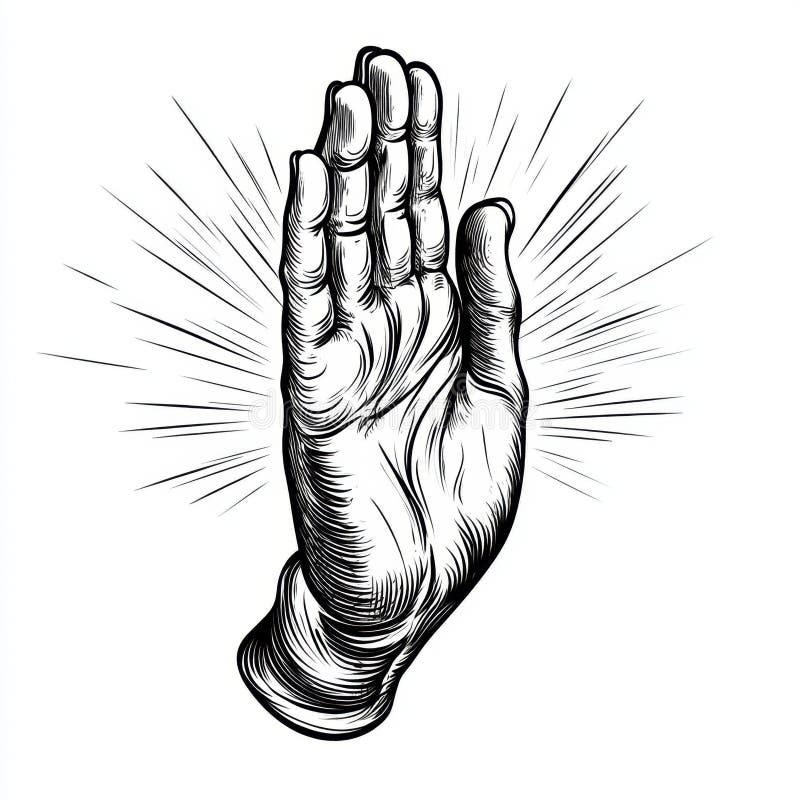 Illustration of a Raised Hand with Radiating Lines Around it Stock ...