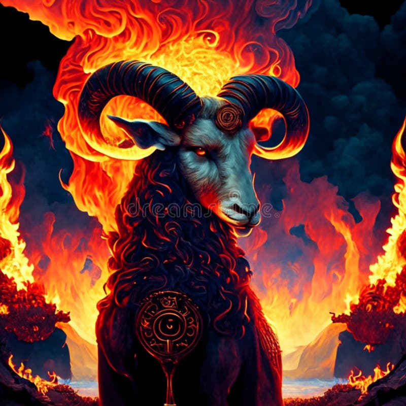 Sheep on Fire Background. Digital Painting. 3d Illustration Stock ...
