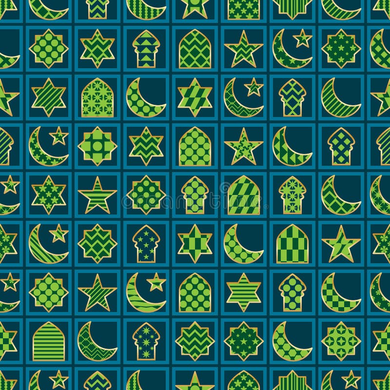 Ramadan Star Green Line Bright Symmetry Seamless Pattern Stock Vector ...