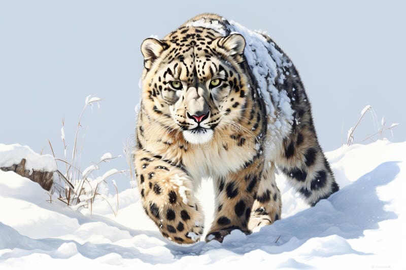 Illustration of a Rare Snow Leopard is Looking for Food in the Sno ...