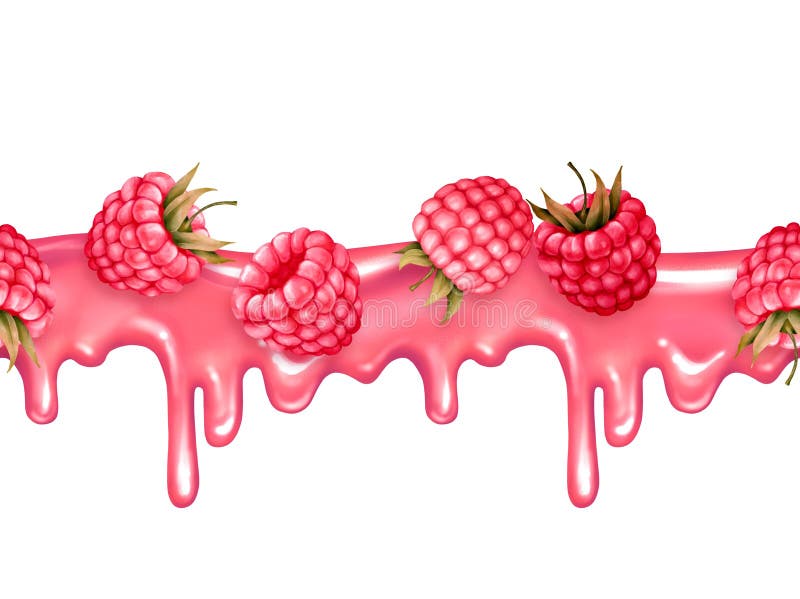 Illustration of Raspberry Jam is Flowing Down. Seamless Border Stock ...