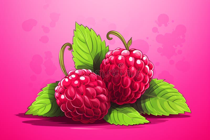 Illustration of a Raspberry with Leaves. Generative AI Stock ...