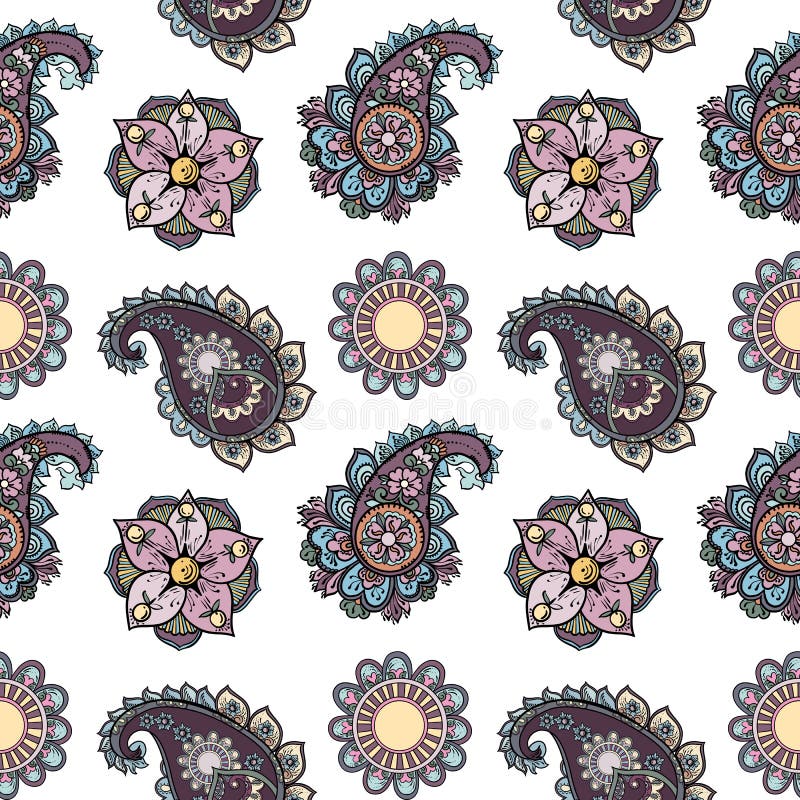 Illustration Raster Seamless Paisley Pattern with Patterns on White ...