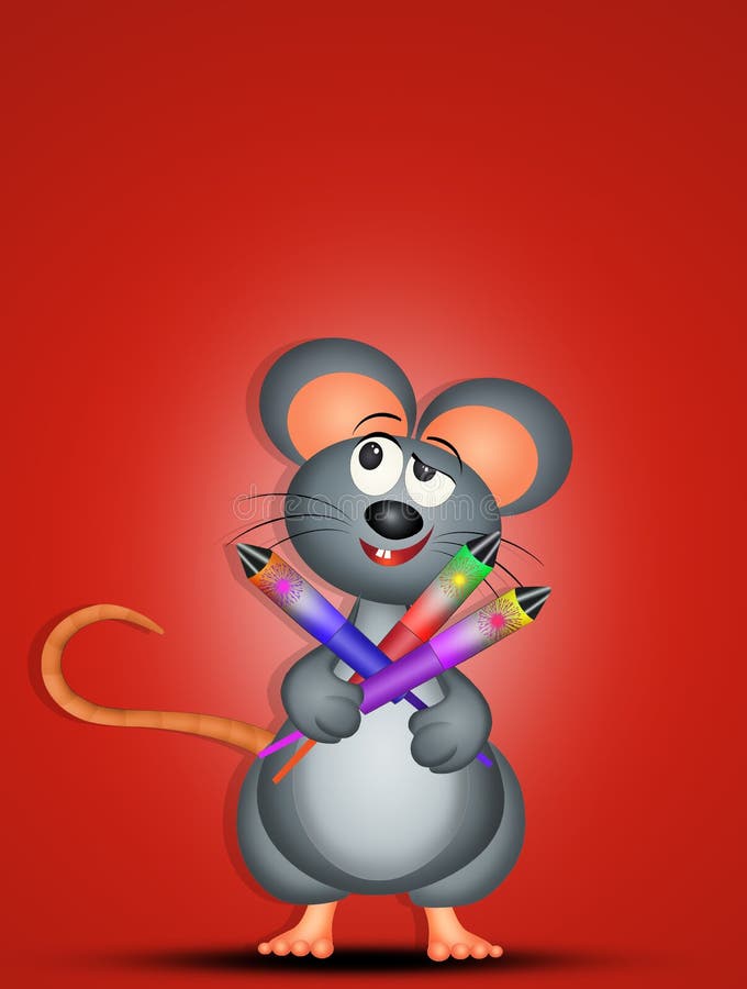Rat with Fireworks Explosion for the New Year Stock Illustration ...