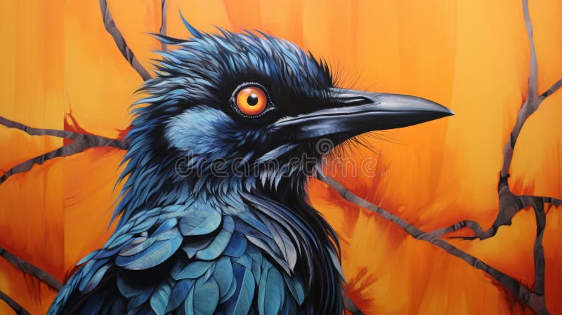 Illustration of a Raven on a Background of an Orange Forest. Generative ...