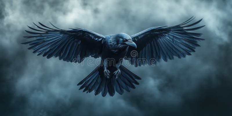 Illustration of a Raven Flying through Stormy Sky Stock Illustration ...