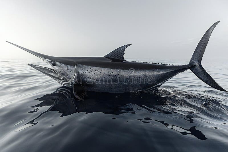 A Blue Marlin is Caught in the Open Sea, with the Boat in the ...