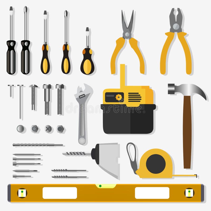 Illustration Realistic Set of Building Tools on Flat Design Stock ...