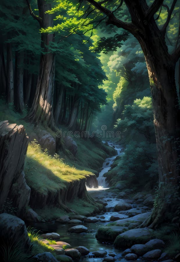 Illustration Realistic Small River Landscape Illustration Ai Generated ...