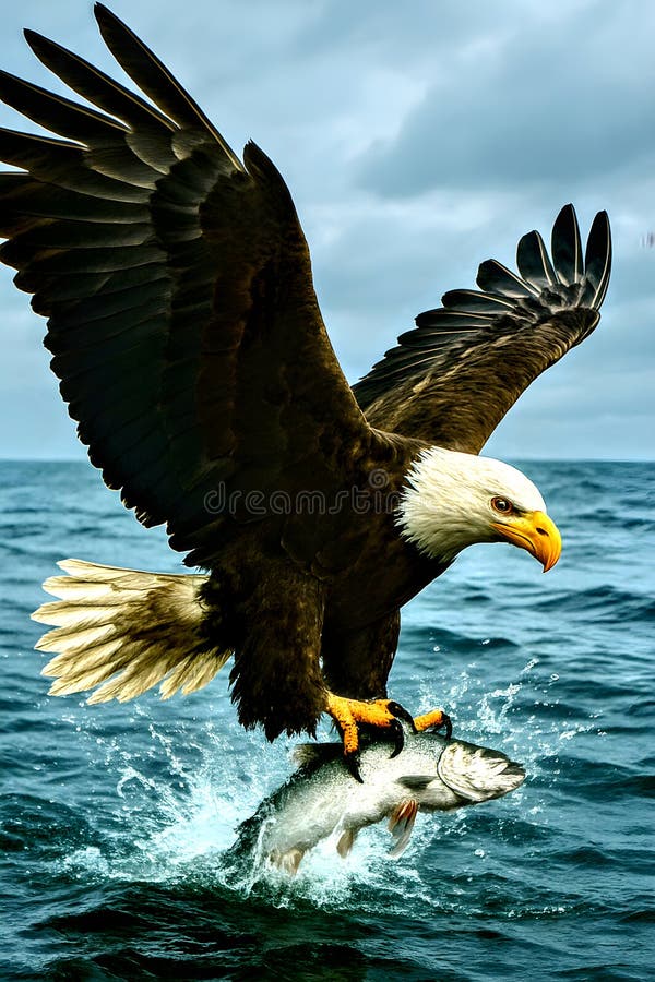 Illustration Realistic Ultra HD Image of American Bald Eagle Catching ...