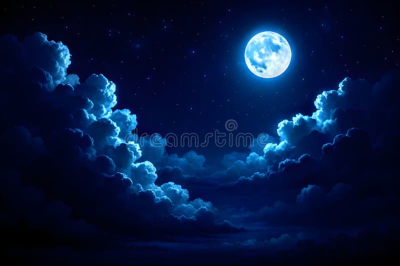Illustration Realistic Ultra HD Soft Blue Moonlight in the Night. Stock ...