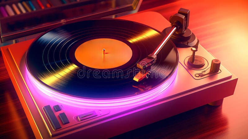 Illustration of a Record Player with a Vinyl Disc Spinning Stock Photo ...