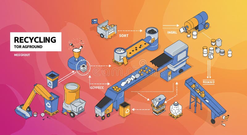 Illustration of a Recycling Process Flowchart, Showcasing Various ...
