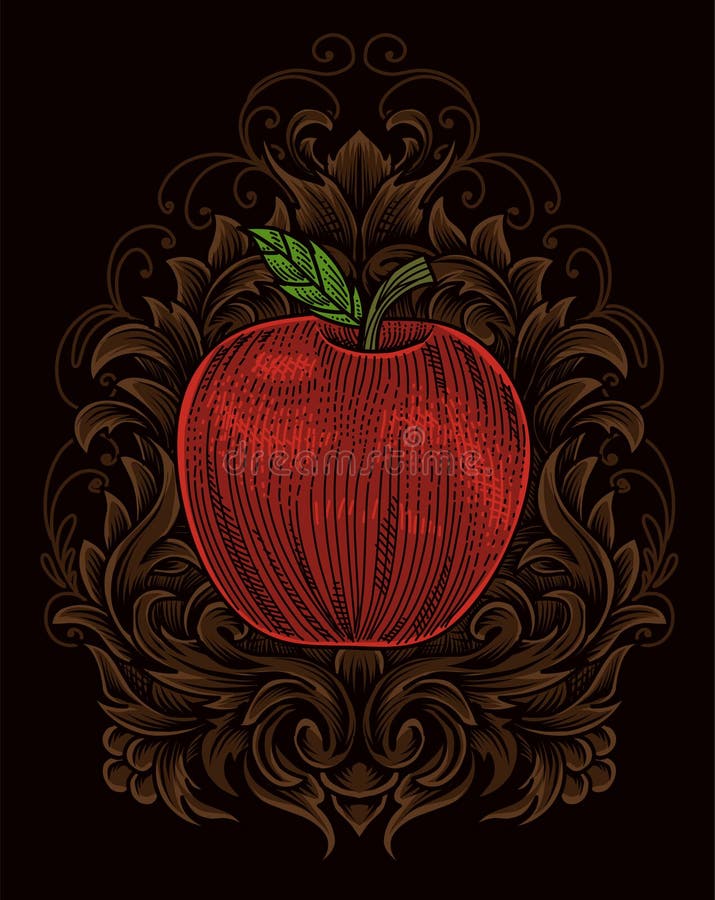 Illustration Red Apple with Engraving Ornament Stock Vector ...