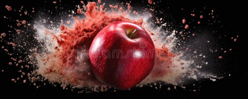 Illustration of Red Apple and Powder on a Black Background. Generative ...