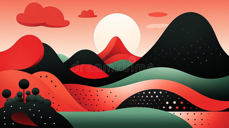 An Illustration of a Red and Black Landscape Stock Illustration ...