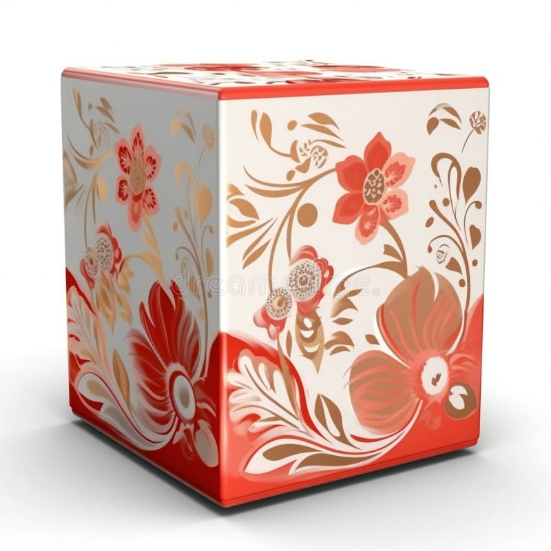 Red Box with Floral Pattern on a White Background Stock Illustration ...