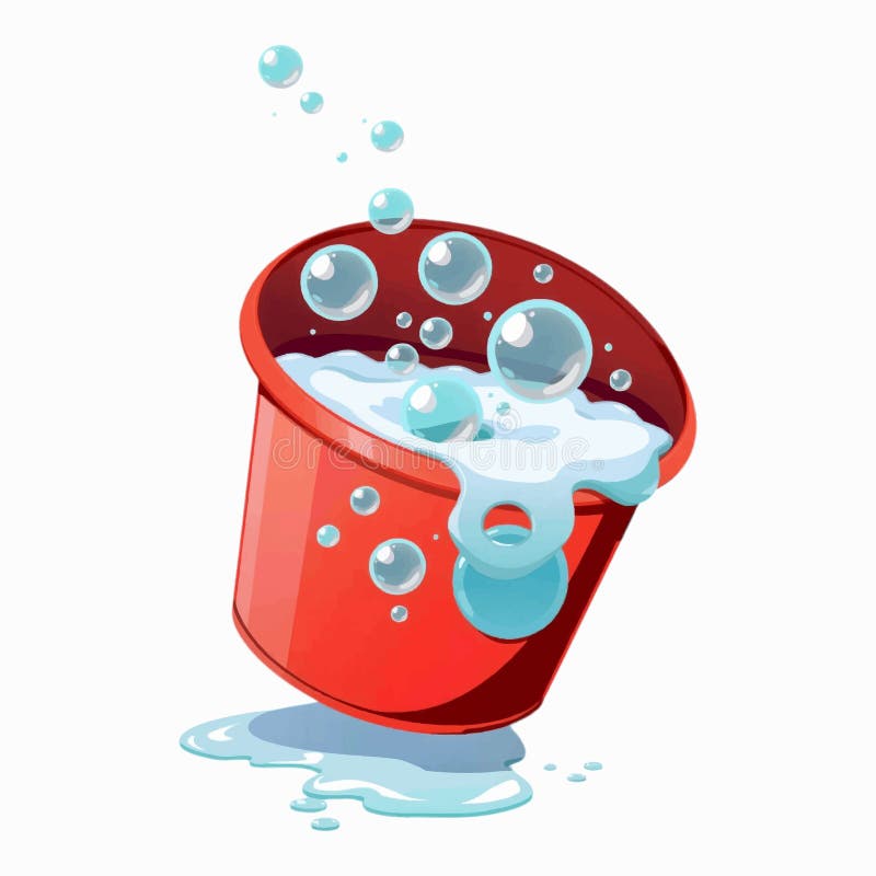 Illustration of a Red Bucket Filled with Soapy Water and Floating ...