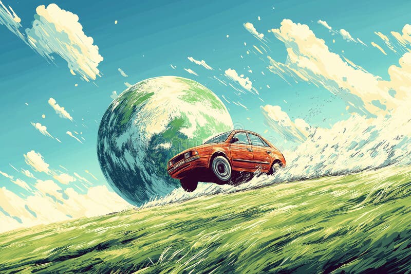 An Illustration of a Red Car Flying Over Stock Image - Image of ...