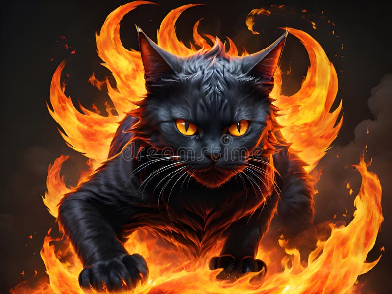 Illustration of a Red Cat in Fire Stock Illustration - Illustration of ...
