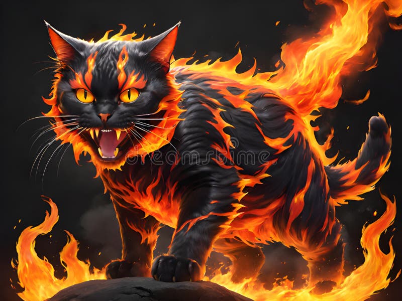 Illustration of a Red Cat in Fire Stock Illustration - Illustration of ...