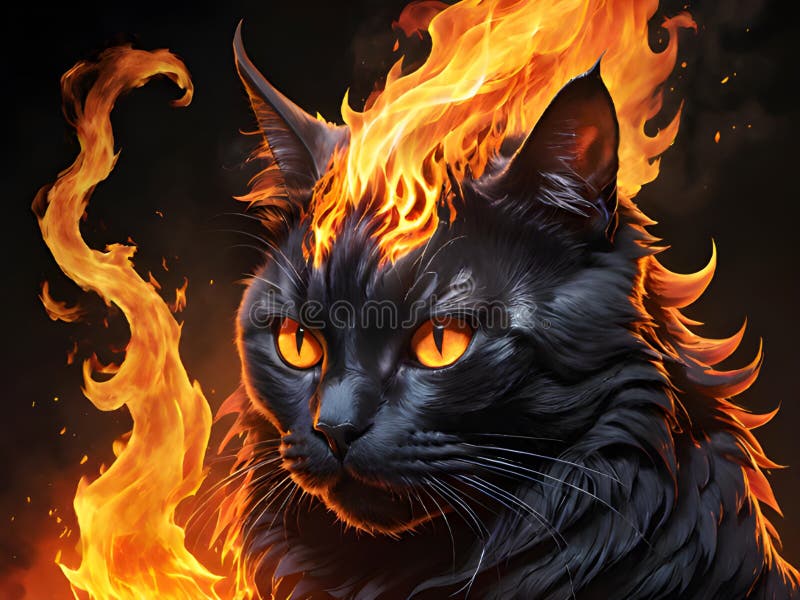 Illustration of a Red Cat in Fire Stock Illustration - Illustration of ...