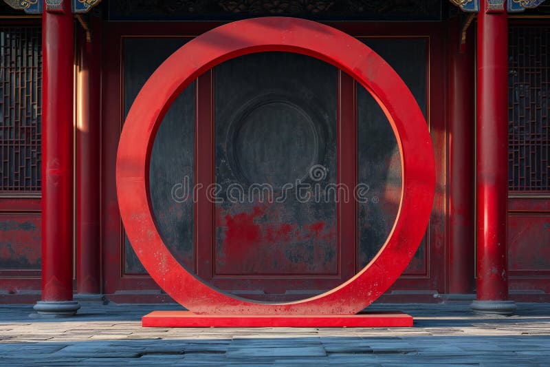 Red Circle in Front of a Chinese Temple Stock Illustration ...