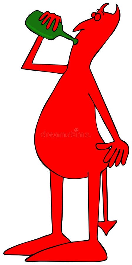 Red Devil Drinking from a Wine Bottle Stock Illustration - Illustration ...