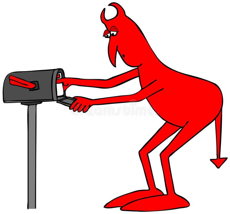 Red devil mailing a letter stock illustration. Illustration of satan ...