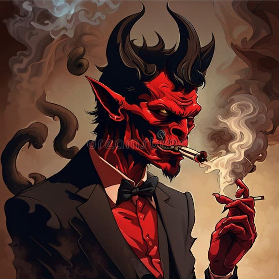 Illustration of a Red Devil Smoking a Cigarette Stock Illustration ...