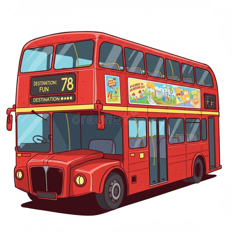 Illustration of a Red Double-decker Bus with a Classic British Design ...