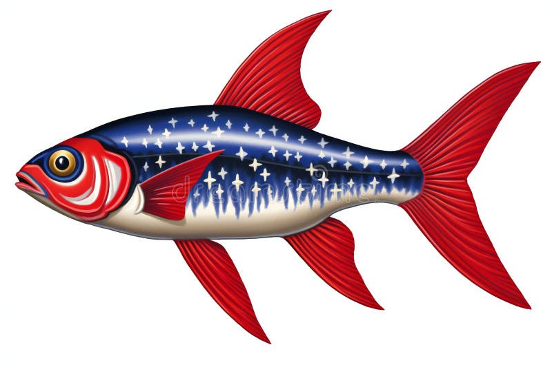 Illustration of a Red Fish with an American Flag on a White Background ...