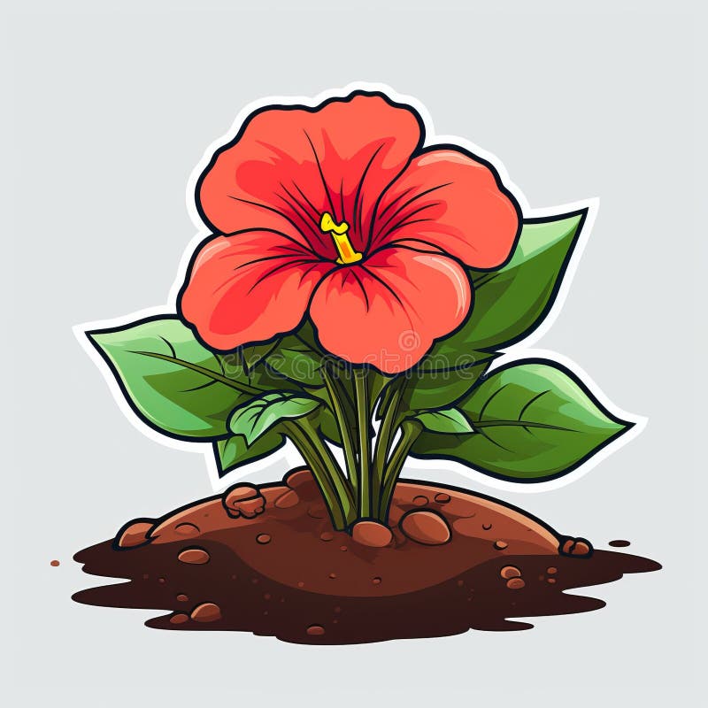 Illustration of Red Flower Growing Out of the Ground Stock Illustration ...
