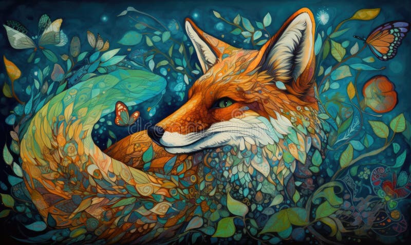 Illustration of Red Fox Painted in Acrylics Creating Using Generative ...
