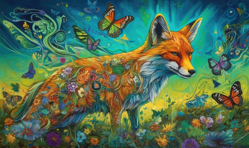 Illustration of Red Fox Painted in Acrylics Creating Using Generative ...