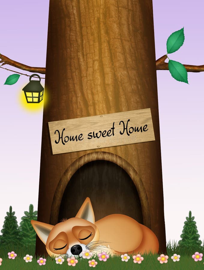 Illustration of Red Fox Sleeping in the Den Stock Illustration ...