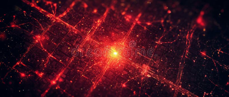 Illustration of a Red Glowing Neon Map on Black Stock Image - Image of ...
