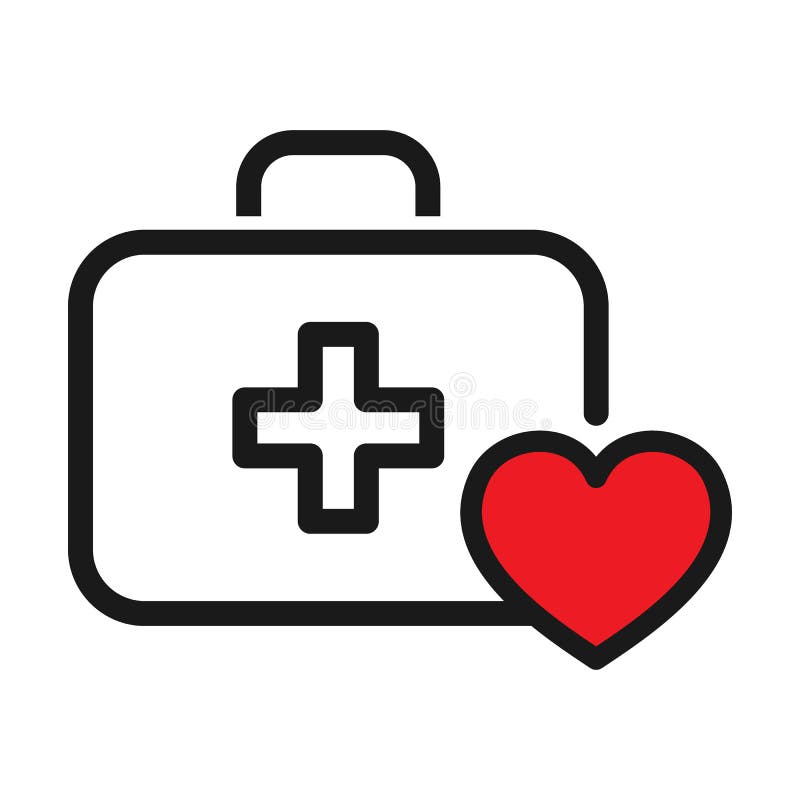 Illustration of Red Heart with a First Aid Kit Icon Vector Stock Vector ...