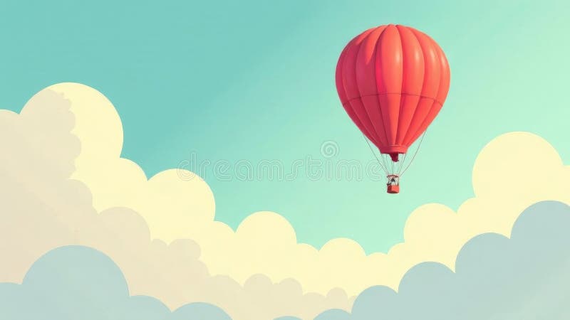 Illustration of Red Hot Air Balloon Hovering Above Clouds Stock Image ...