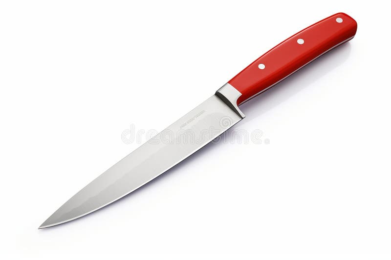 Illustration of a RED Knife with a White Handle on White Backgound ...