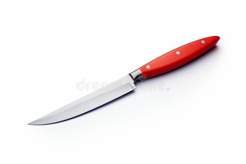 Illustration of a RED Knife with a White Handle on White Backgound ...
