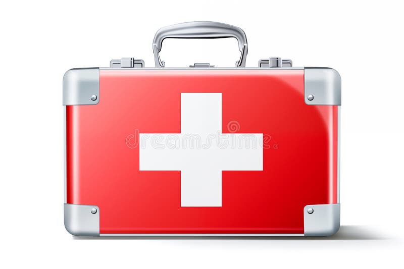 Illustration of a Red Medical Kit with a Cross on a White Background ...