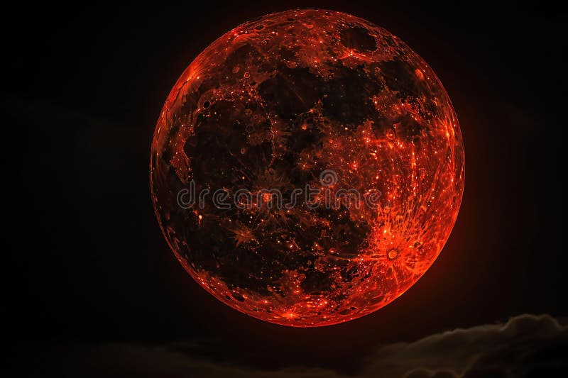 A Red Moon with Dark Black Sky, Total Eclipse, Hyper Realistic ...