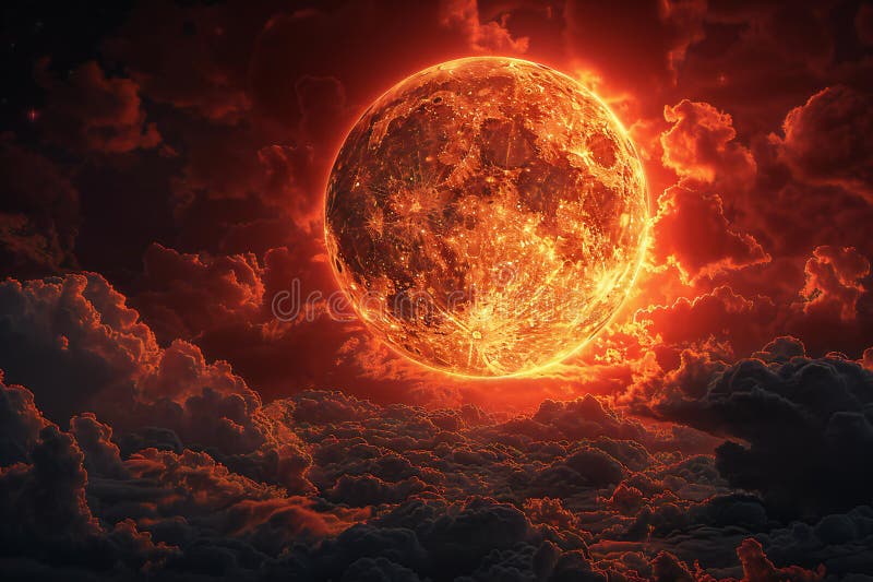 Red Moon, Full of Clouds, Scary Atmosphere, High Quality, High ...