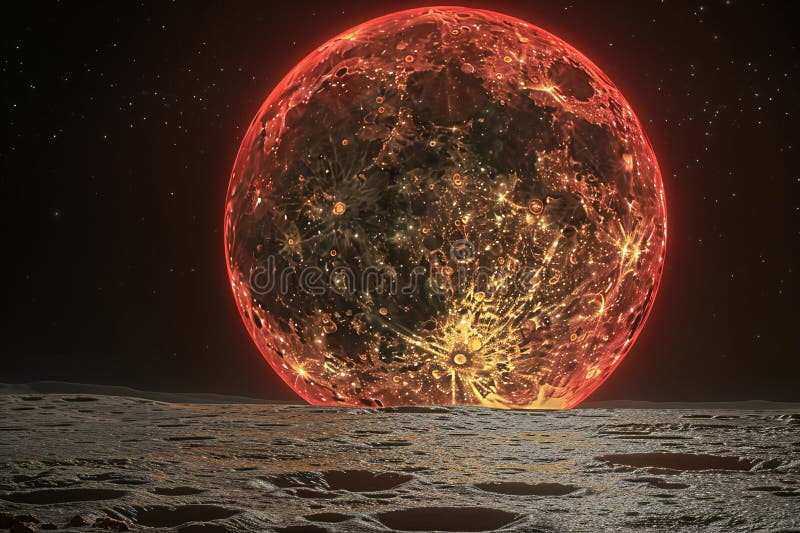 The Red Moon, a Full Harvest Eclipse in the Night Sky, a Real ...