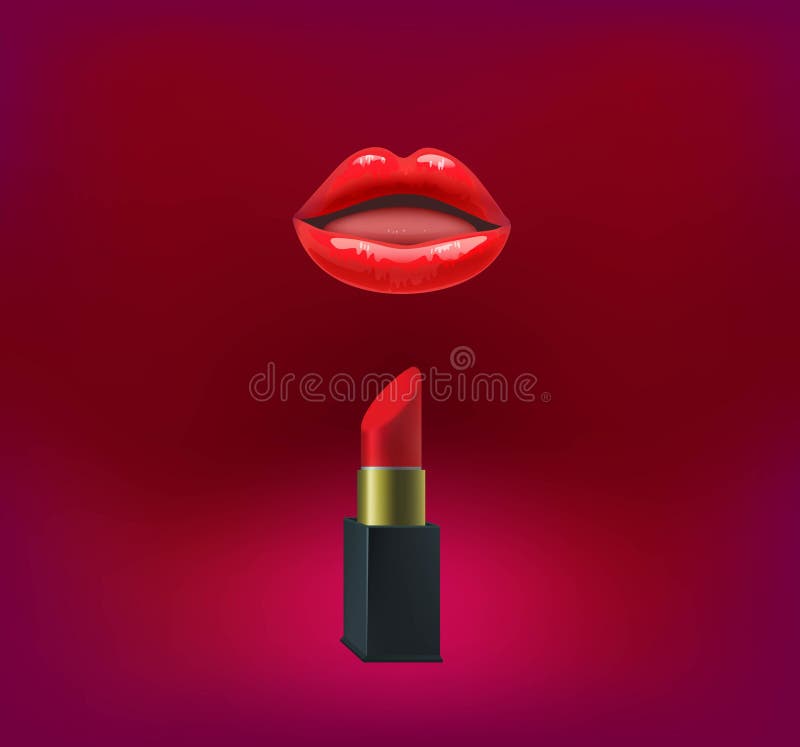 Illustration of Red Open Lips and Lipstick. Vector Illustration. Stock ...